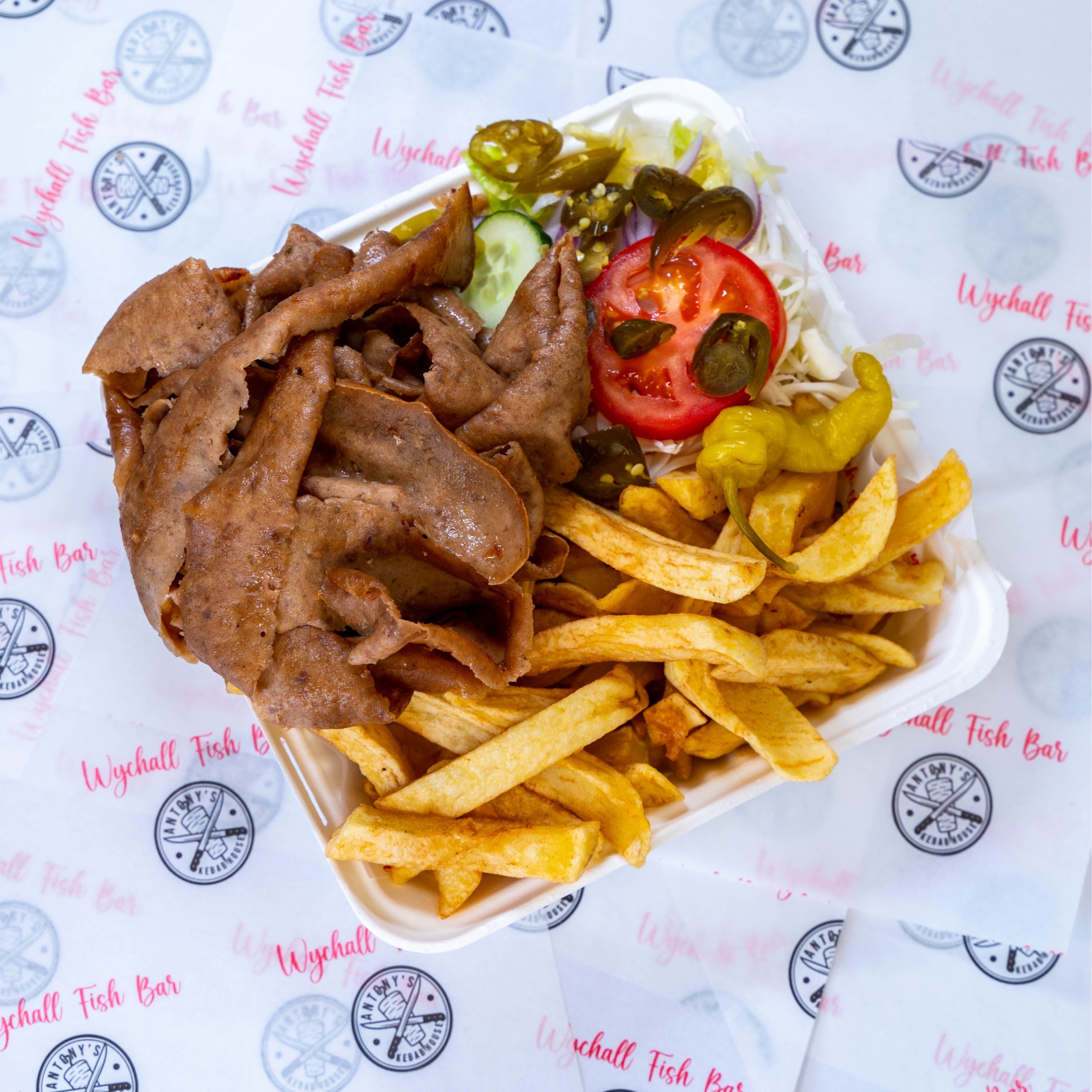 Big Tony (Large) Doner Meat with chips in Tray | Wychall Fish Bar
